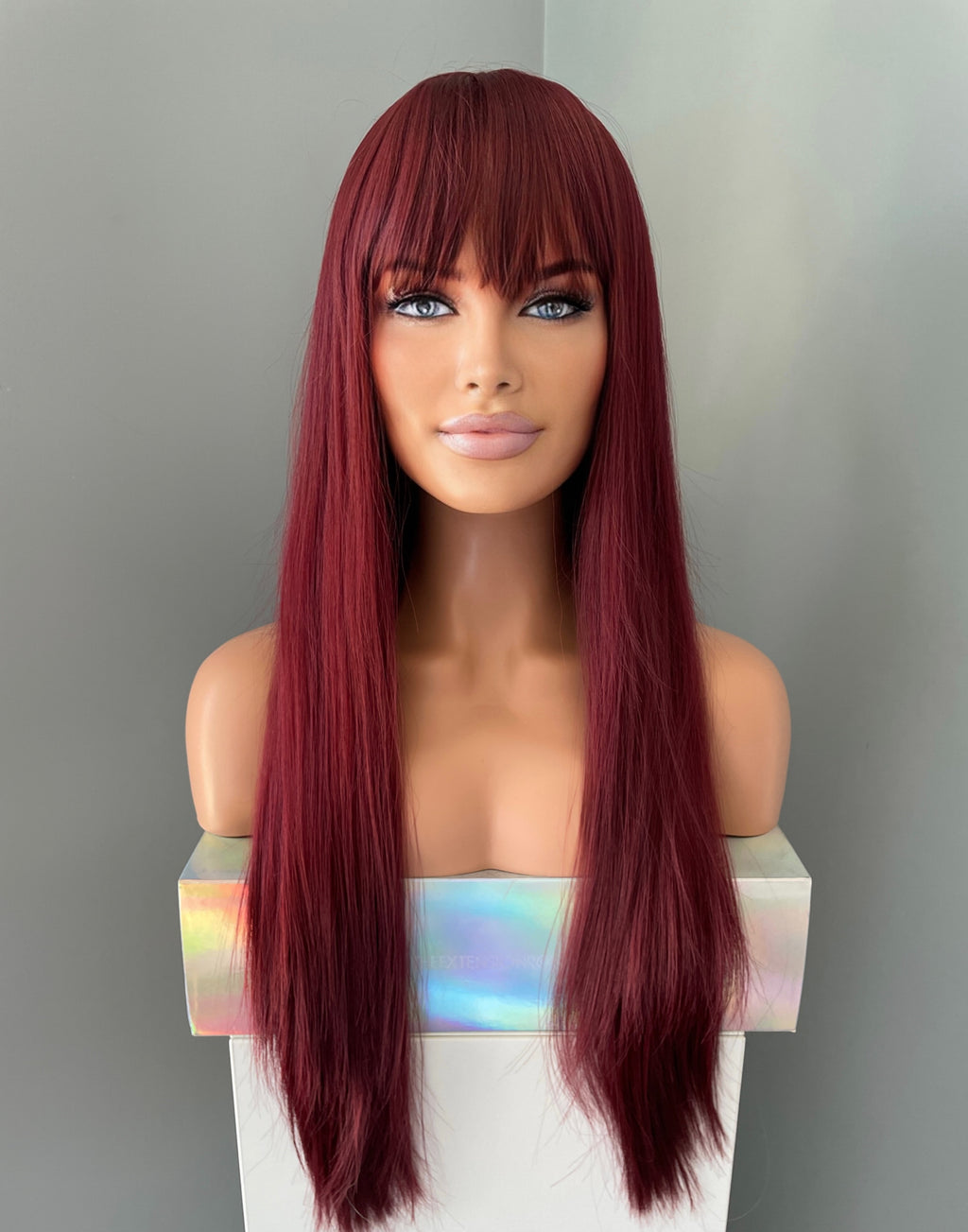 "Raven" - Long Red Silky Straight Wig with Bangs – The Extension Room
