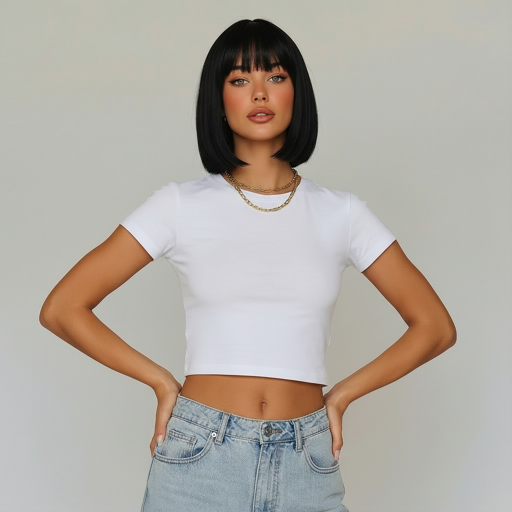 "Maya" - Short Black Bob Wig with Bangs – The Extension Room